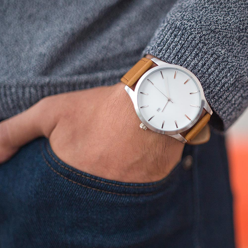 Tan Strap Watch - Simple Face - Minimalist Styled Watch for Men – Matte ...